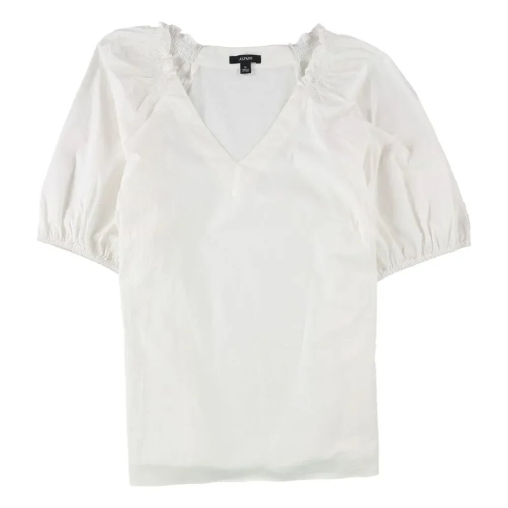 Alfani | Tops | Alfani Womens Smockedshoulder Shell Blouse White L Dm ...